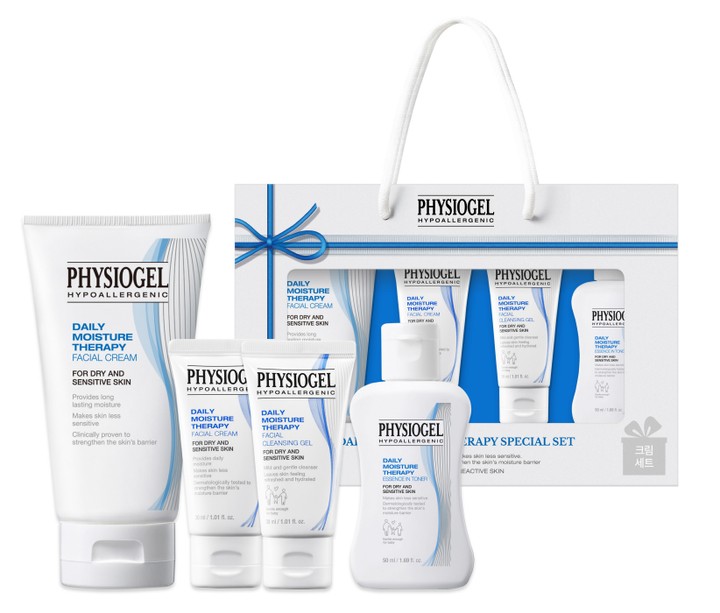 [피지오겔] DMT 크림 선물세트 (페이셜크림150ml+30ml, 토너 50ml, 클렌징 30ml) (쇼핑백 포함) - 마켓컬리